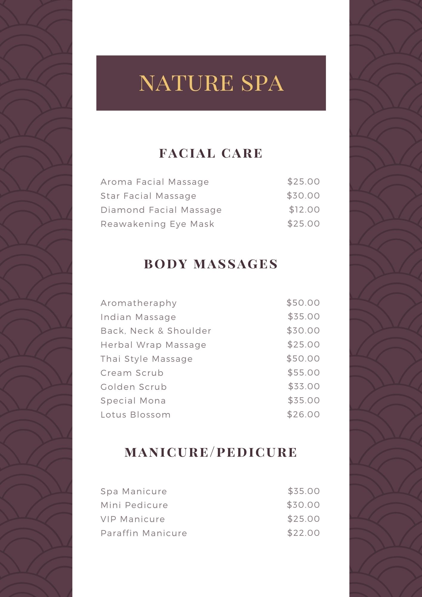 Thiết kế Menu Spa đẹp